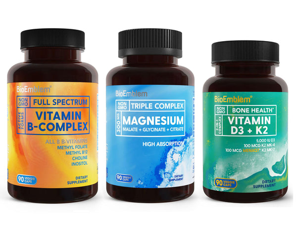 BioEmblem Triple Magnesium Complex and Vitamin D3 K2 and Vitamin B-Com